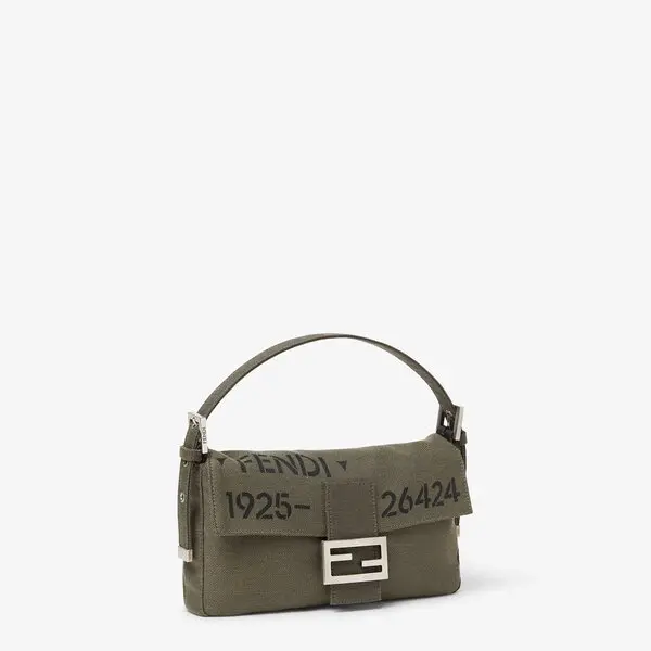 Fendi Baguette® 26424 Khaki Green Canvas Bag With Stencil Print